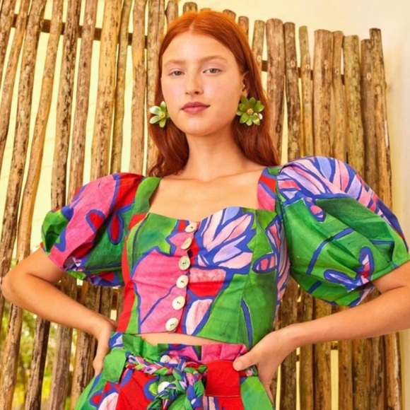 FARM Rio | Tops | New Farm Rio Tropical Bunch Puff Sleeve Top | Poshmark